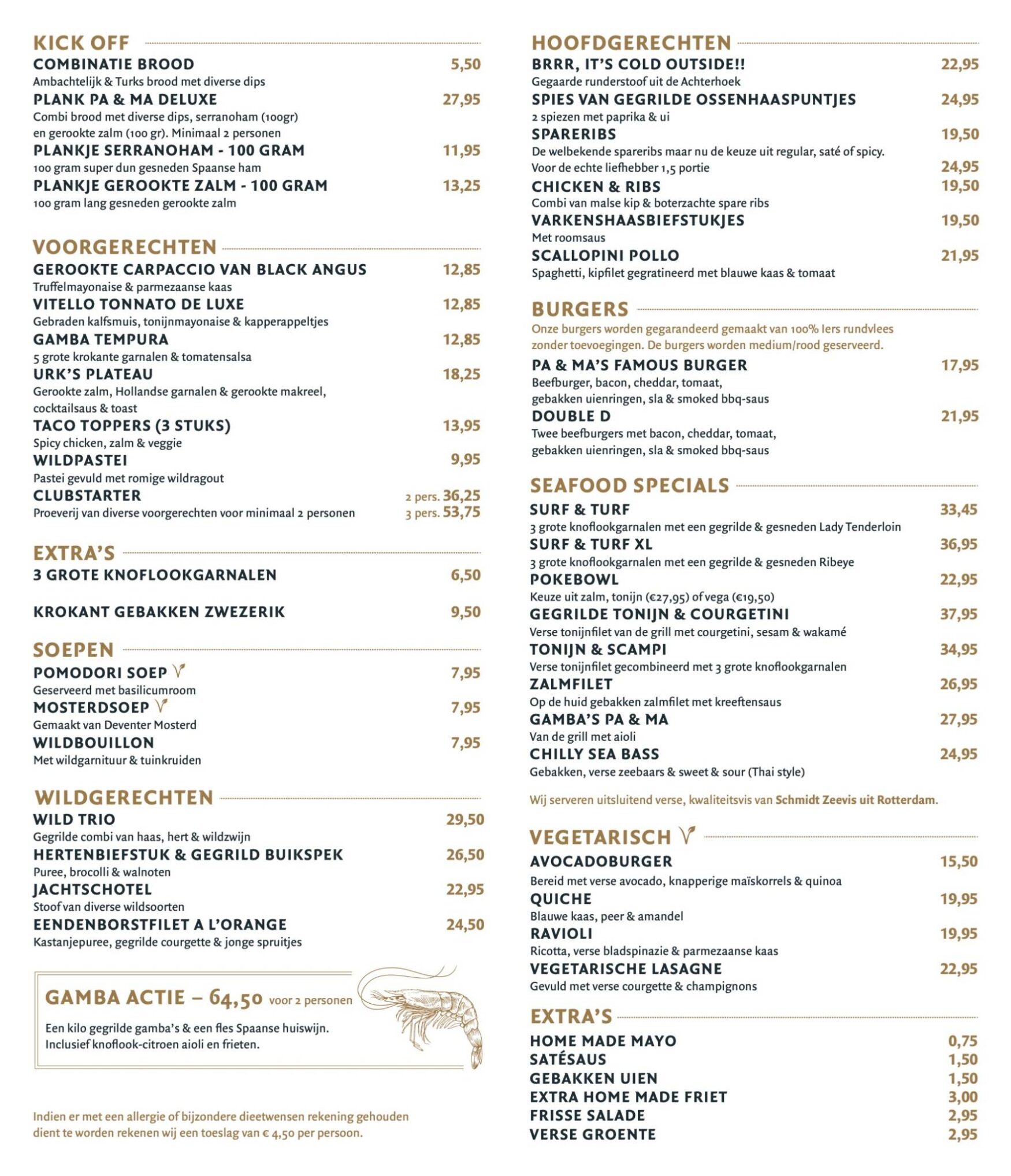 Menukaart - Brasserie Pa & Ma